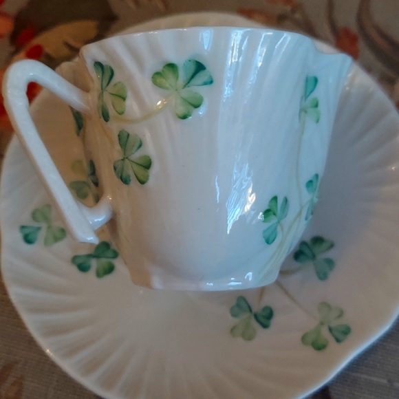 Belleek | Dining | Belleek Harp Shamrock Tea Cup And Saucer | Poshmark